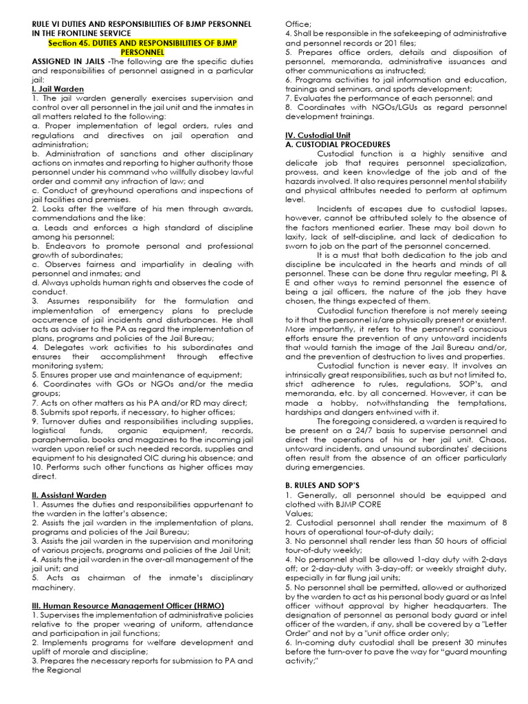 RULE VI BJMP MANUAL Midterm | PDF | Prison | Military Intelligence