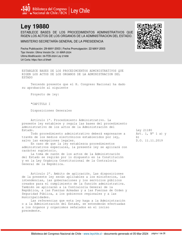 Ley 19880: Procedimientos Administrativos | PDF | Administración ...