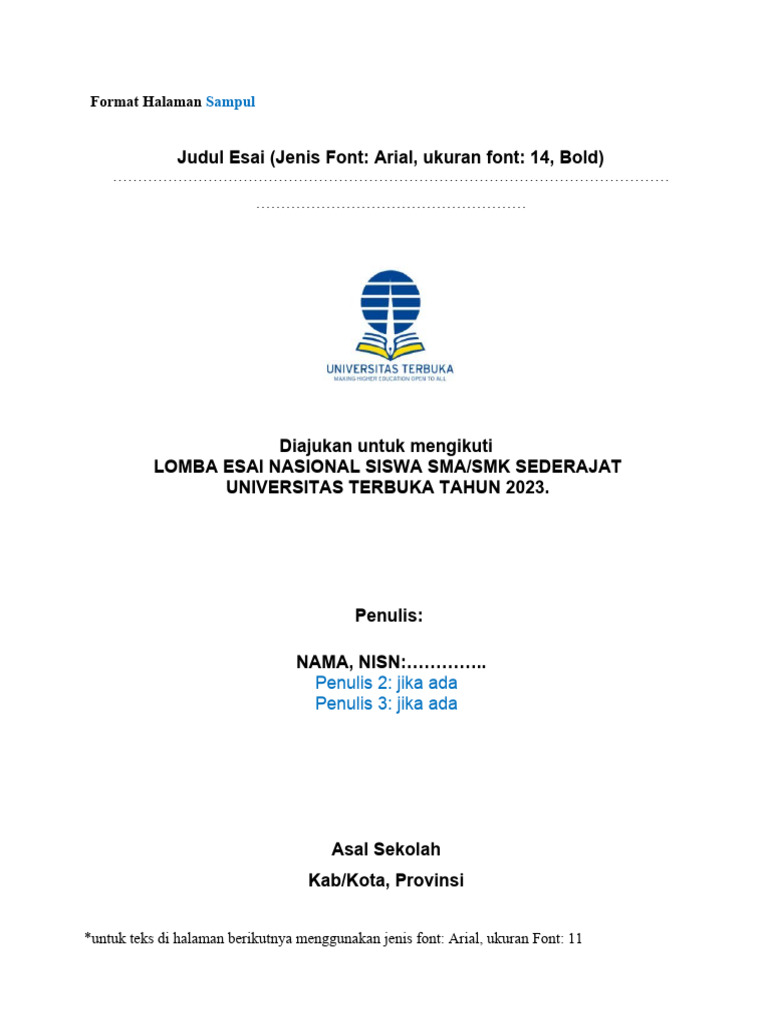 Format Halaman Sampul Lomba Esai | PDF