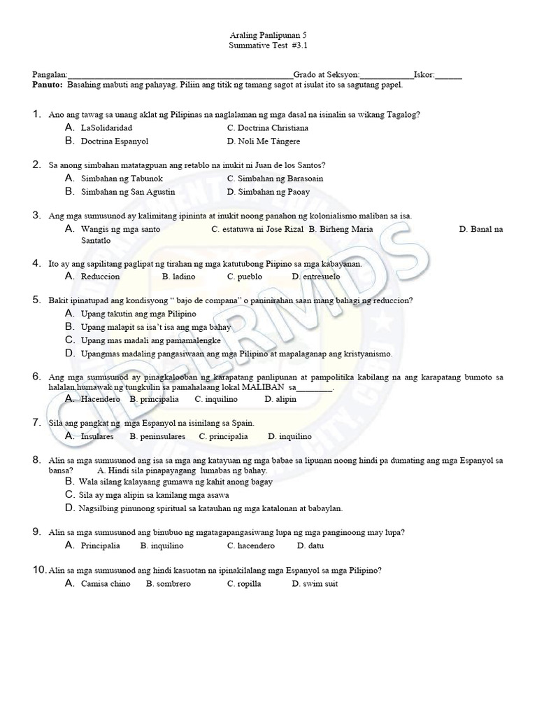 Araling Panlipunan Summative 3.1 | PDF