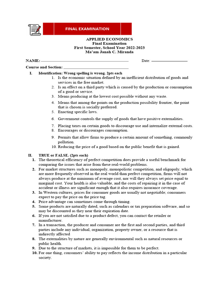 Applied Economics | PDF | Externality | Perfect Competition