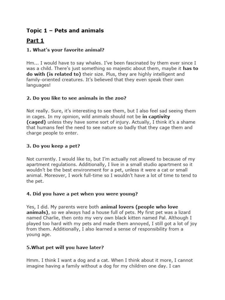 Week 1 - Topic Pets and Animals | Download Free PDF | Pet | Human