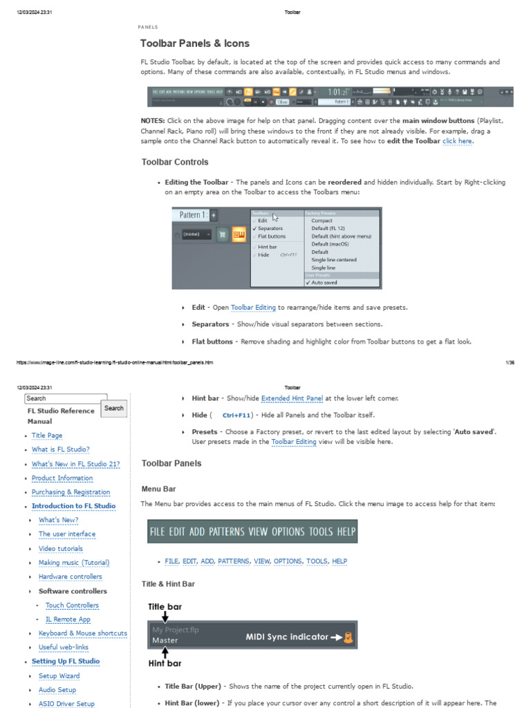 FL Studio Toolbar and Hint Panel Guide | PDF | Window (Computing ...