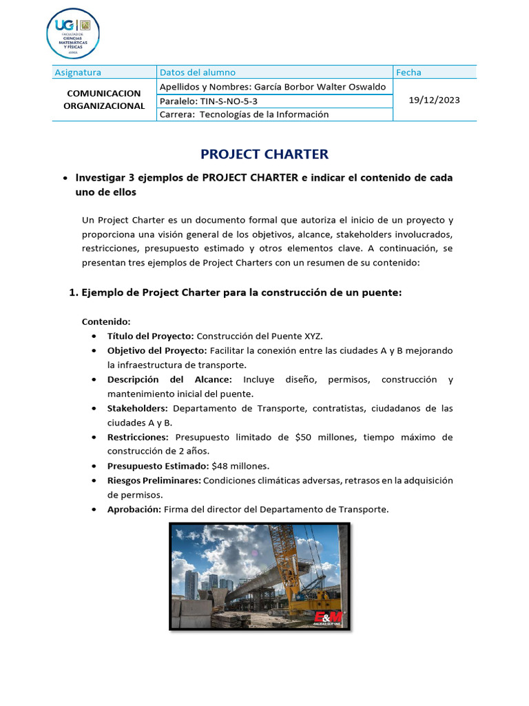 PROJECT CHARTER | PDF | Presupuesto | Software