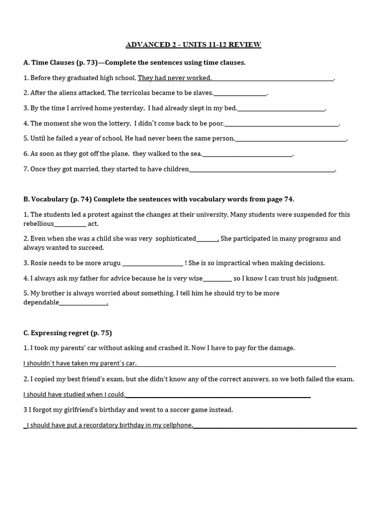 Advanced 2.review Units 11 and 12 | PDF