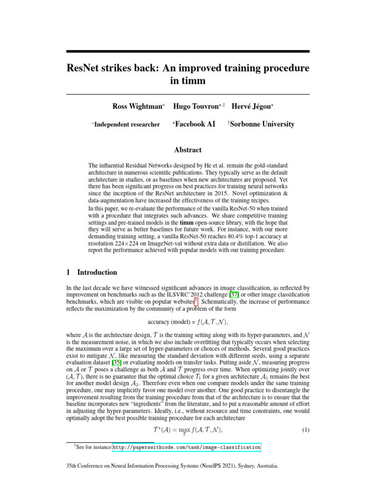Improved ResNet-50 Training in Timm | PDF | Computer Vision | Accuracy ...