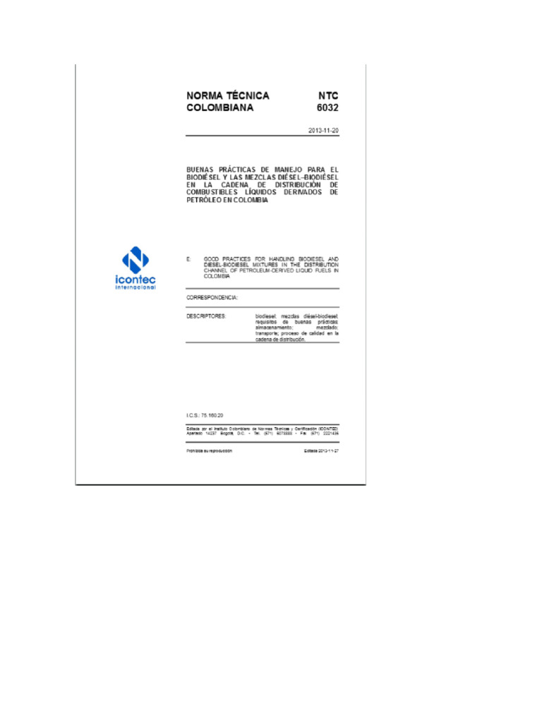 NTC 6032 Buenas Practicas para El Manejo de Biodiesel | PDF