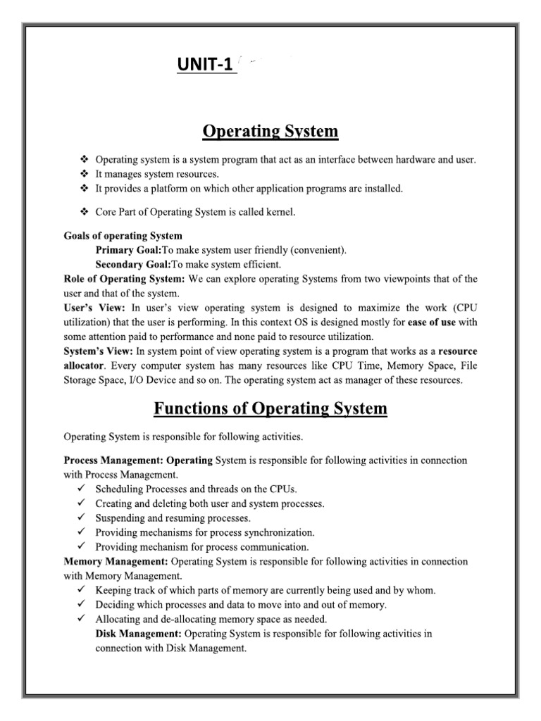 Unit-1-Introduction To Operating System | PDF