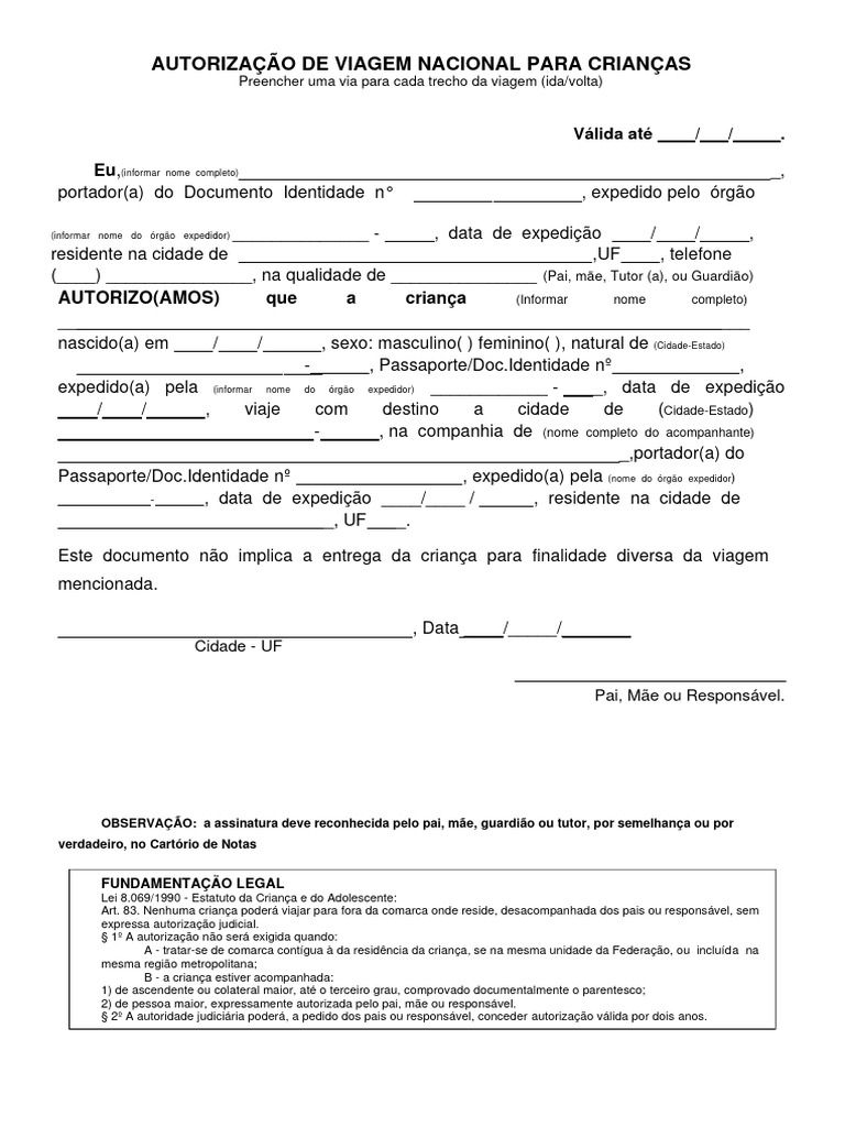 ANTT - Autorizacao para Viagem de Menores | PDF ANTT - Autorizacao para Viagem de Menores | PDF