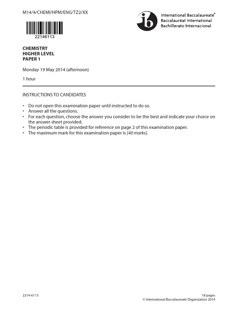 IB Chemistry HL Exam Paper | PDF | Acid | Chemical Elements