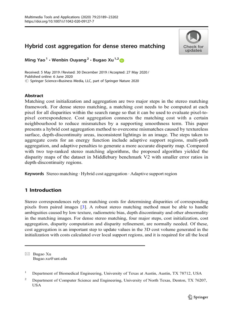 5 - Hybrid Cost Aggregation For Dense Stereo Matching | PDF | Parallel Computing | Thread ...
