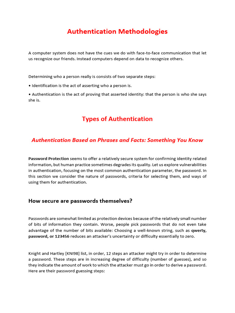 M1 Authentication Methods | PDF | Biometrics | Password