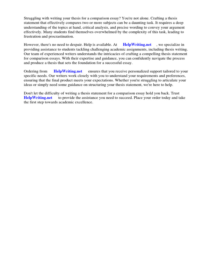 Thesis Examples For Comparison Essays | PDF | Essays | Thesis