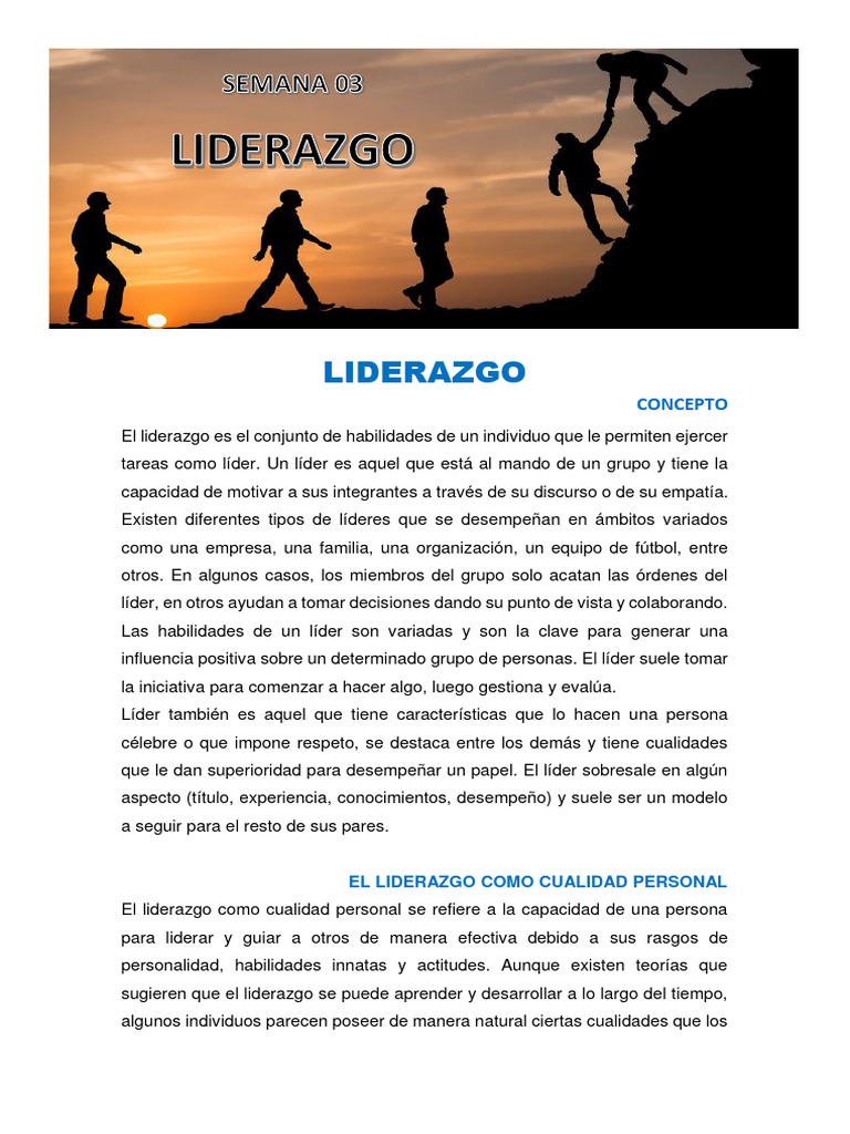 semana 3 LIDERAZGO | PDF | Liderazgo | Conceptos psicologicos