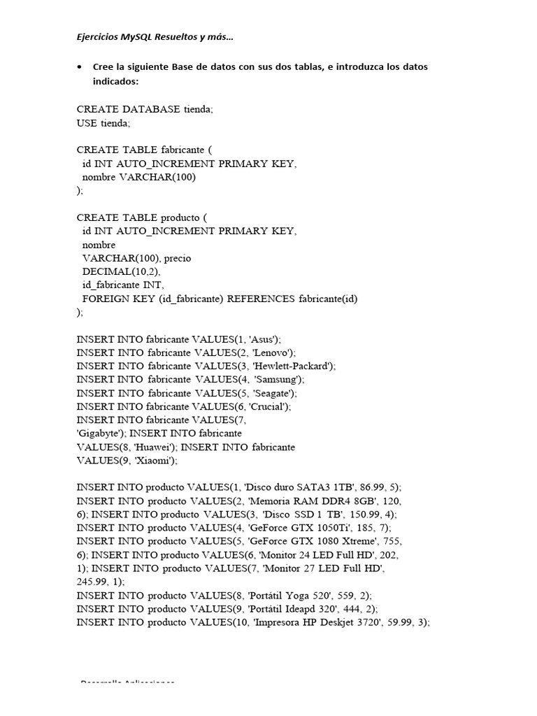Ejercicio SQL Tienda | PDF | Diseño de software | Cibernética