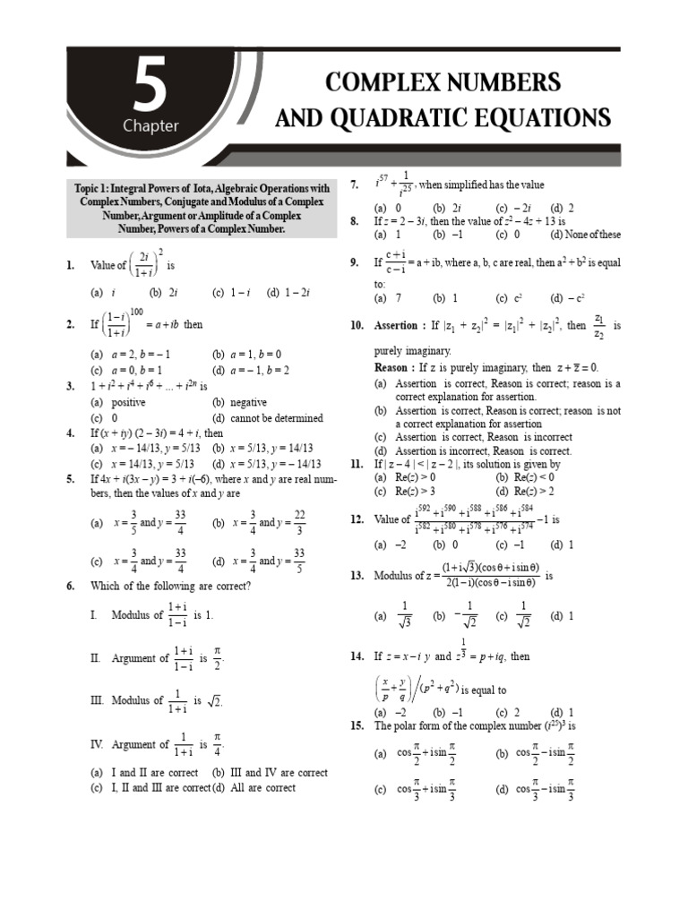 05 Complex Numbers | PDF | Complex Number | Quadratic Equation