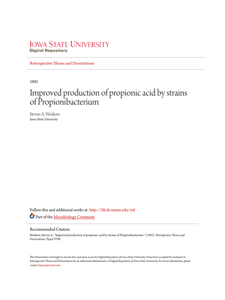 Improved Production of Propionic Acid by Strains of Propionibacte | PDF ...
