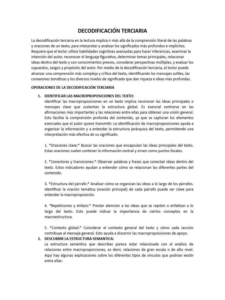Decodificación Terciaria en Lectura | PDF