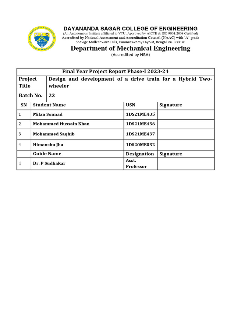 Project Report - Final | PDF | Hybrid Electric Vehicle | Electric Motor