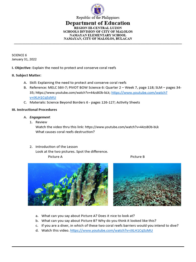 COT - Science 6 - Q2 | PDF | Coral Reef | Earth Sciences
