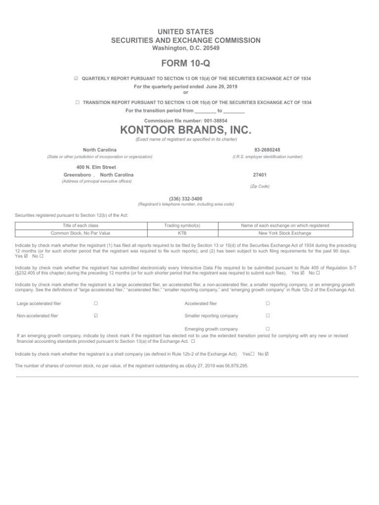 Kontoor Brands, Inc.: FORM 10-Q | PDF | Financial Accounting Standards ...