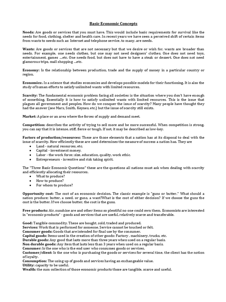 Basic Economic Concepts | PDF