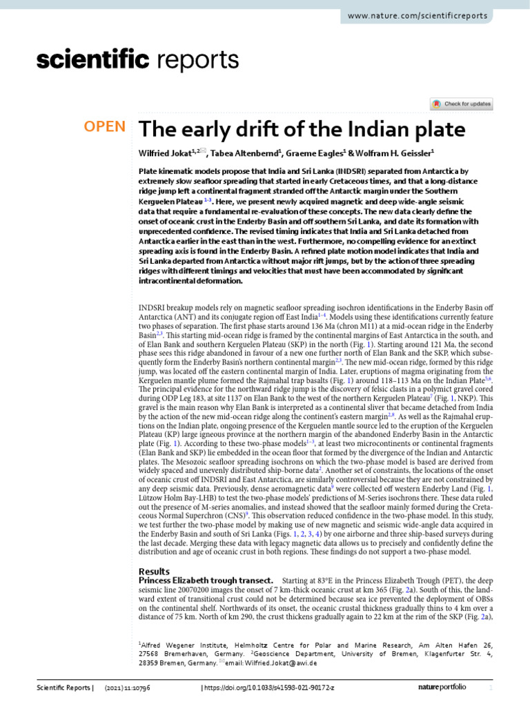 The Early Drift of The Indian Plate | PDF | Plate Tectonics | Geology