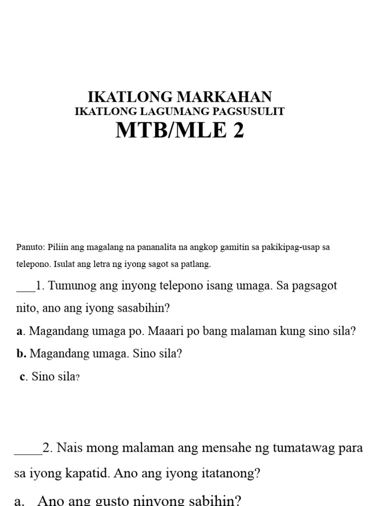MTB 3RD Summative Q3 | PDF