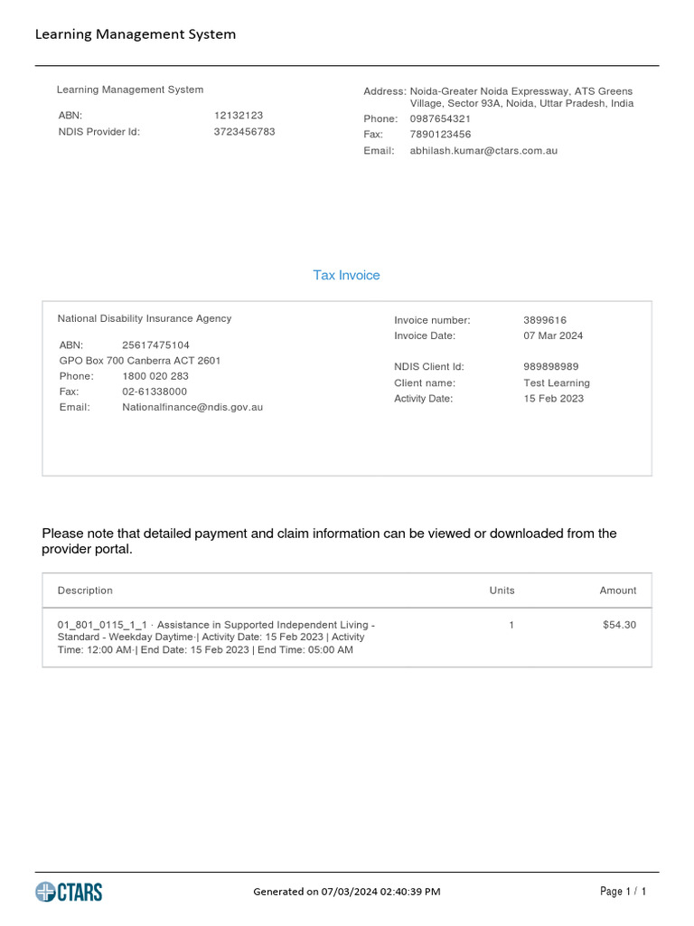 Service Invoice Test Learning-20240307 | PDF