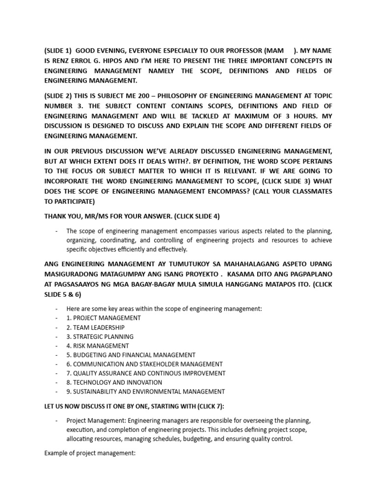 The Scope of Engineering Management | PDF | Supply Chain | Project ...
