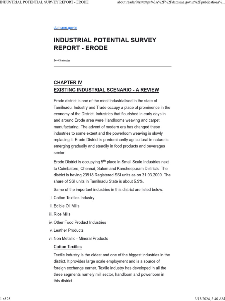 Industrial Potential Survey Report - Erode | PDF | Textiles | Textile ...