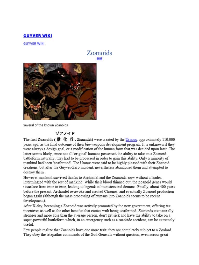 Understanding Zoanoids in Guyver Universe | PDF