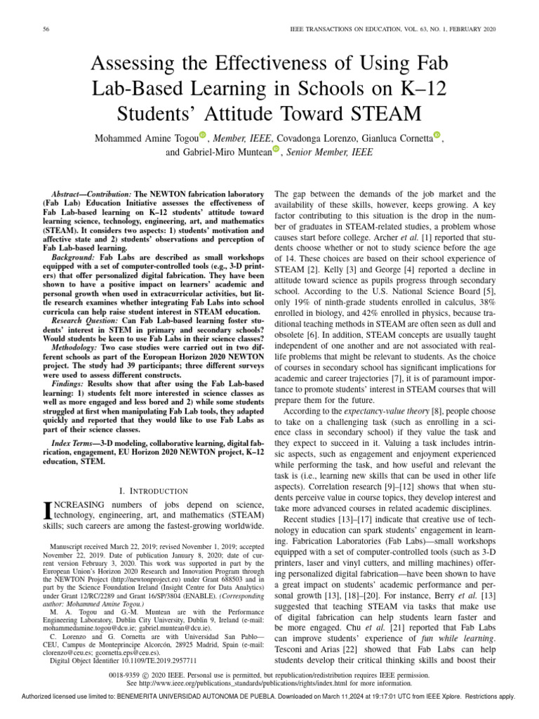 Assessing The Effectiveness of Using Fab Lab-Based Learning in Schools ...