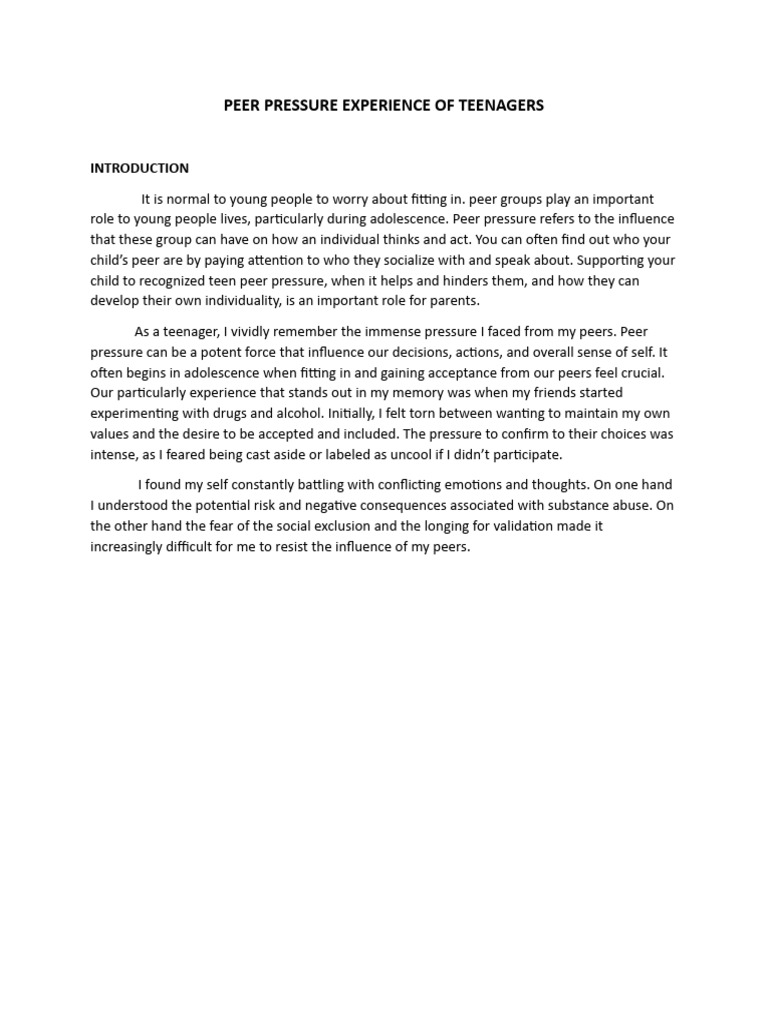 PEER PRESSURE EXPERIENCE OF TEENAGERS | PDF | Adolescence | Experience