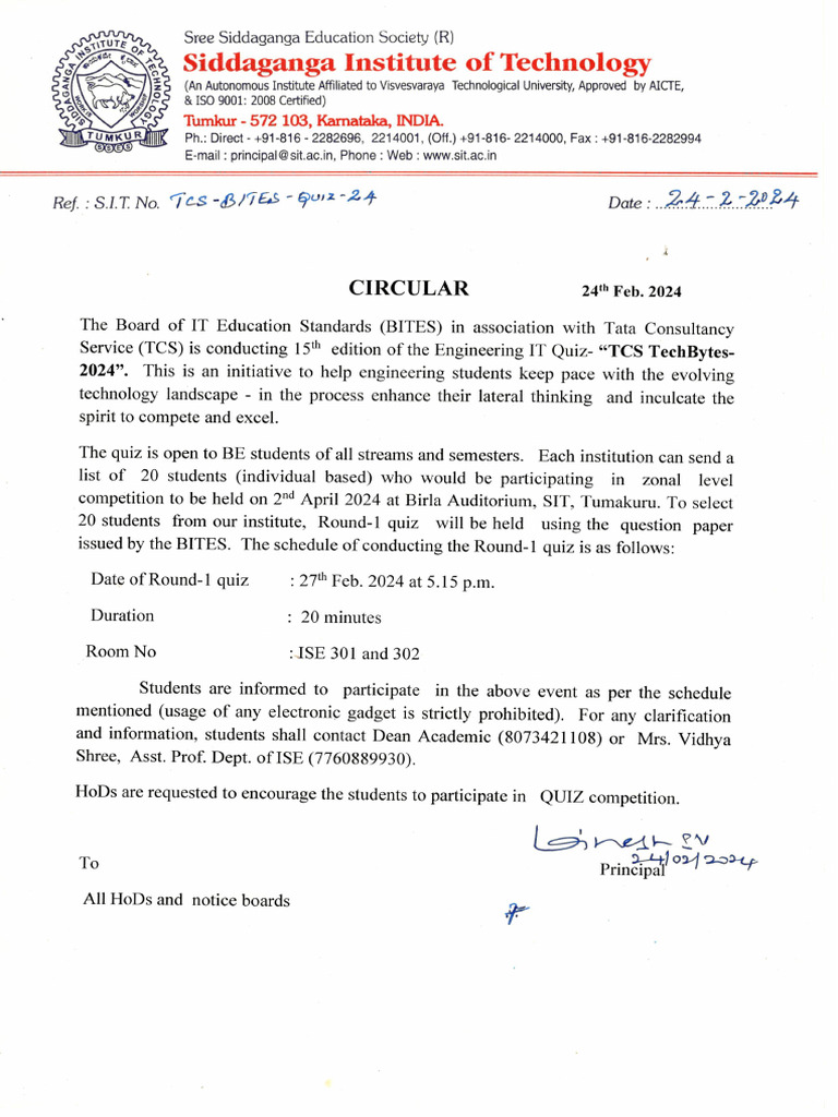 BITES Quiz Circular | PDF