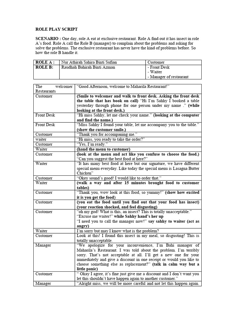 Role Play | PDF | Waiting Staff