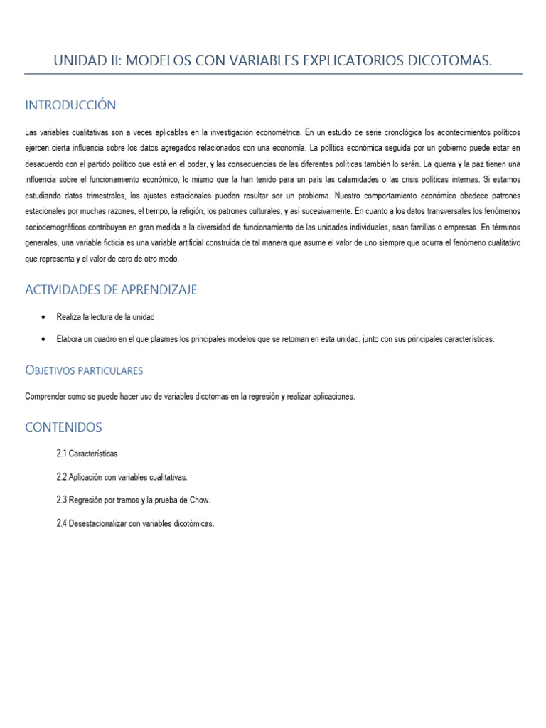 Unidad 2 | PDF | Econometría | Análisis de regresión