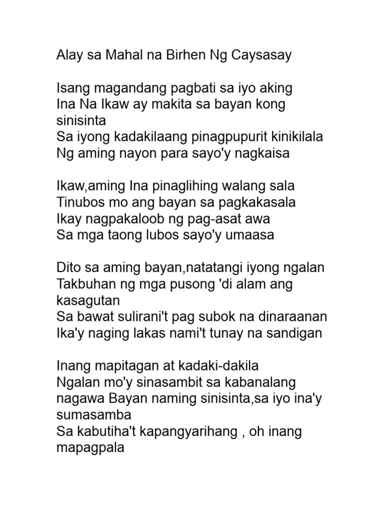 Alay sa Mahal na Birhen Ng Caysasay | PDF