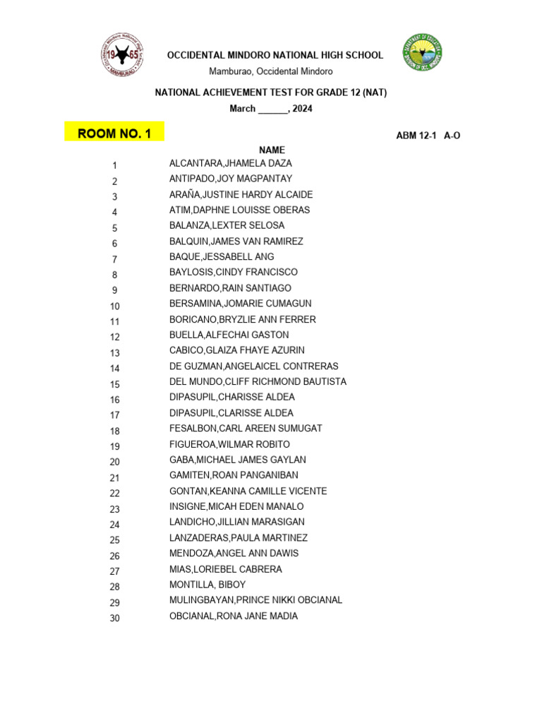 NAT 2024 NAT Room Assignment | PDF