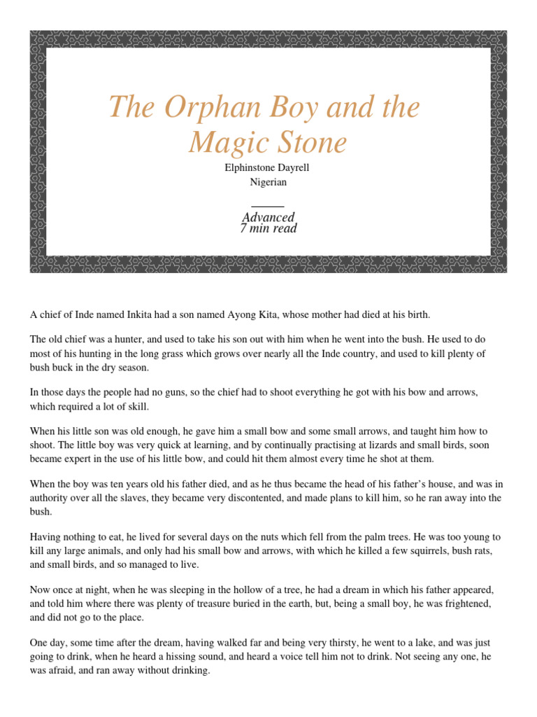The Orphan Boy and The Magic Stone PDF | PDF | Witchcraft