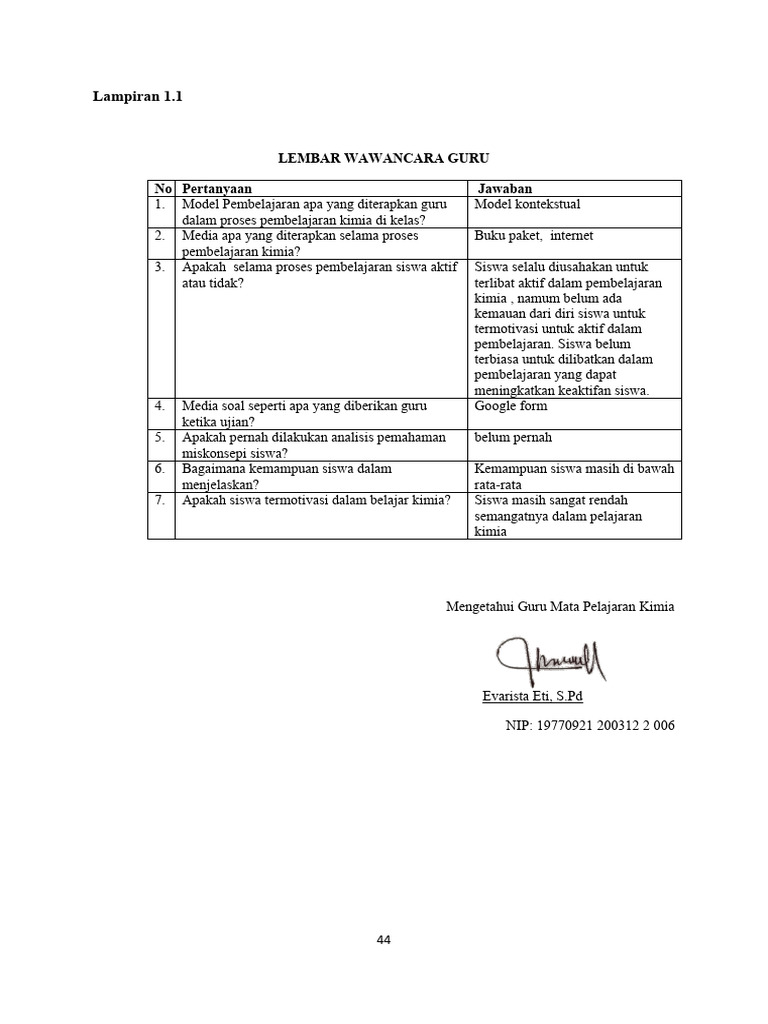 Contoh Instrumen Penelitian PTK | PDF
