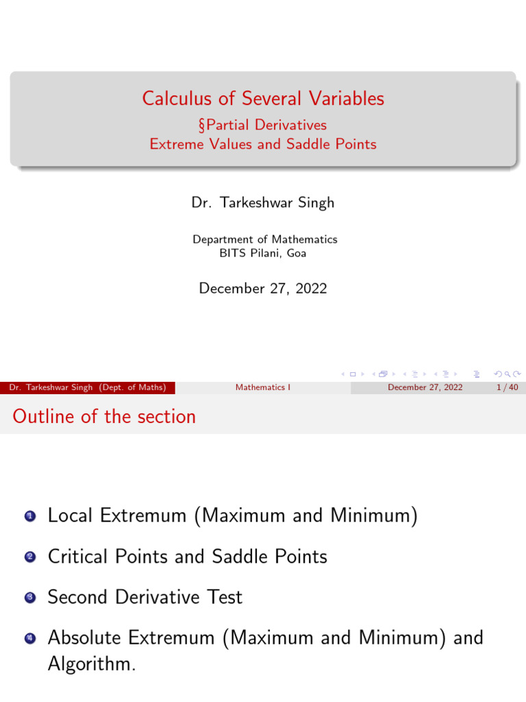Calculus: Critical and Saddle Points | PDF | Subtraction | Mathematical ...