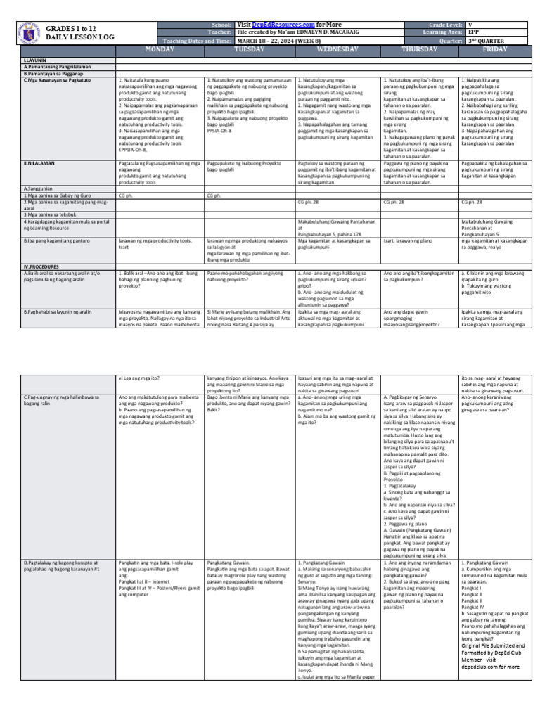 DLL - Epp 5 - Q3 - W8 | PDF