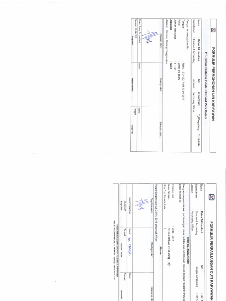 Form Ijin Sakit April & Form Perpnjgan Cuti 2016-2017 | PDF