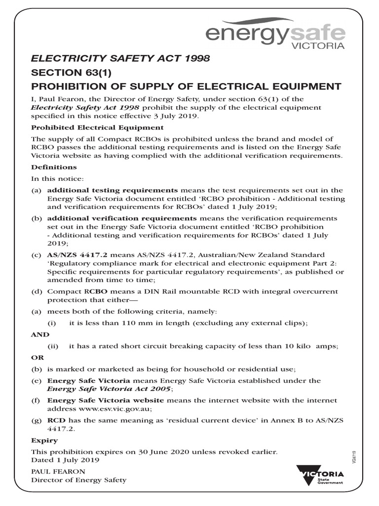 ProhibitionNotice SupplyOfRCBOs-010719 | PDF | Verification And ...
