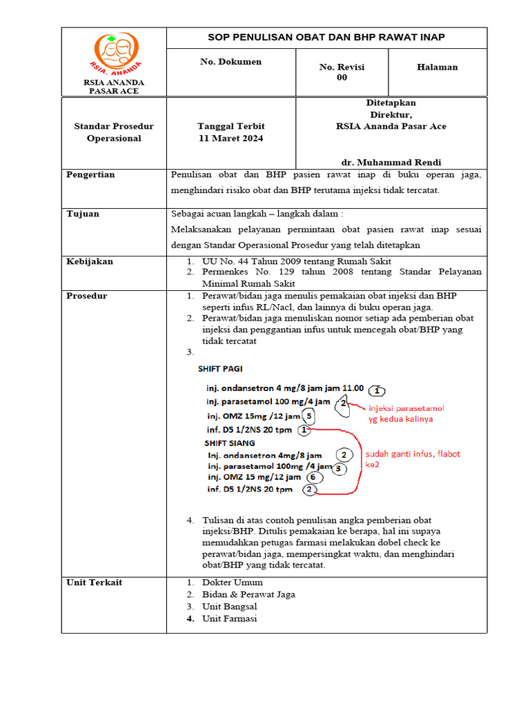 Sop Pemakaian Obat Dan BHP Rawat Inap | PDF