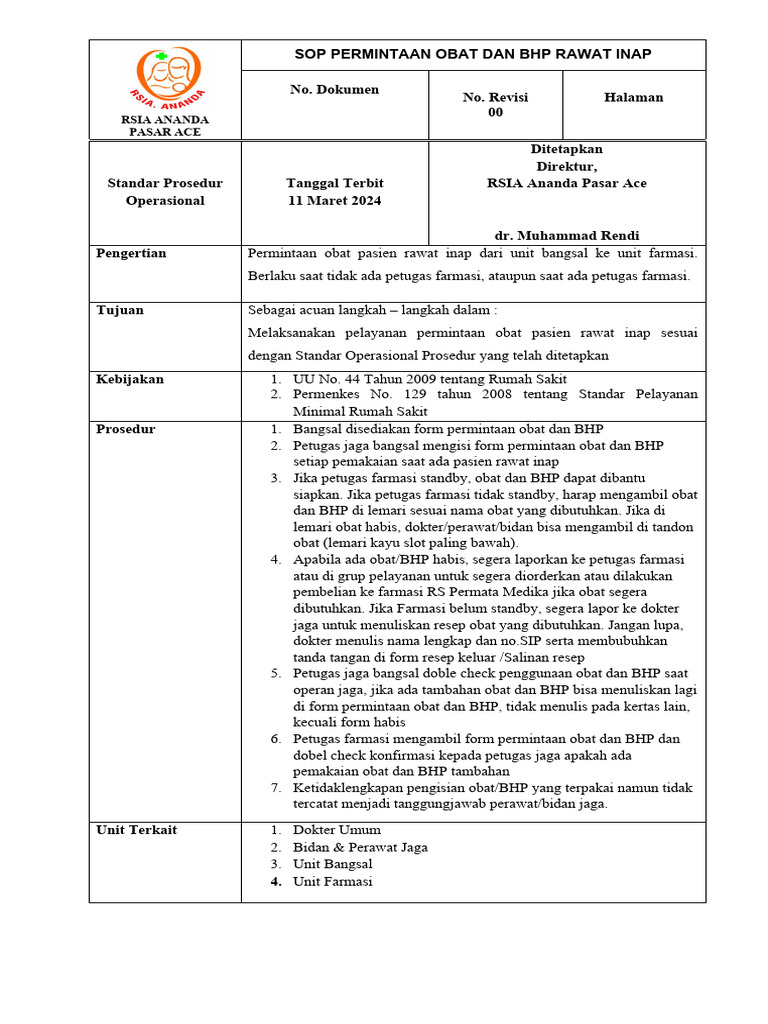 Sop Permintaan Obat Dan BHP Rawat Inap | PDF
