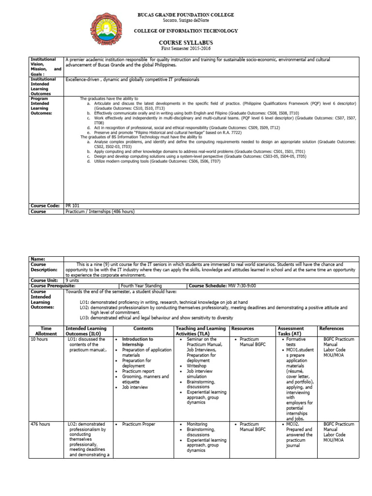 PR101 OBE Syllabus | PDF | Job Interview | Learning PR101 OBE Syllabus | PDF | Job Interview | Learning