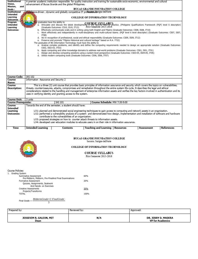 IAS102 OBE Syllabus | PDF | Vulnerability (Computing) | Computing