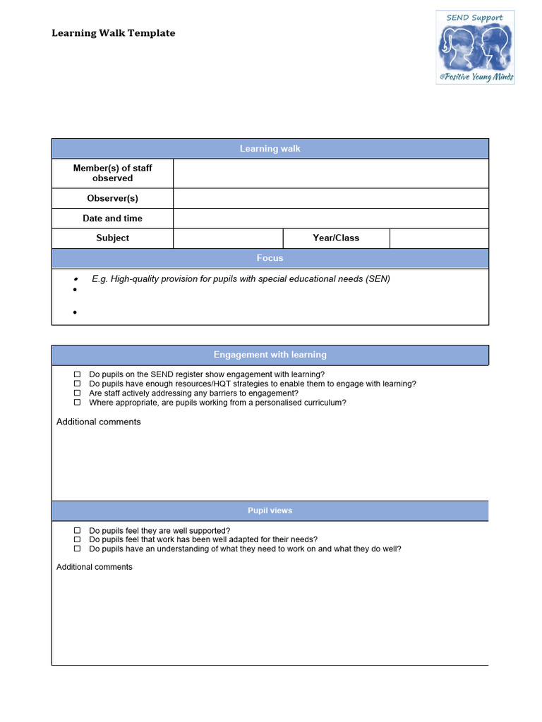 SEN Provision Learning Walk Template | PDF | Learning | Human Communication
